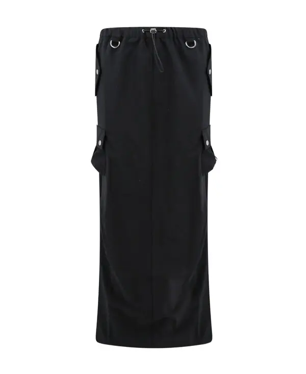 Coperni Drawstring Waist Midi Skirt With Covered Pockets And Label Badges