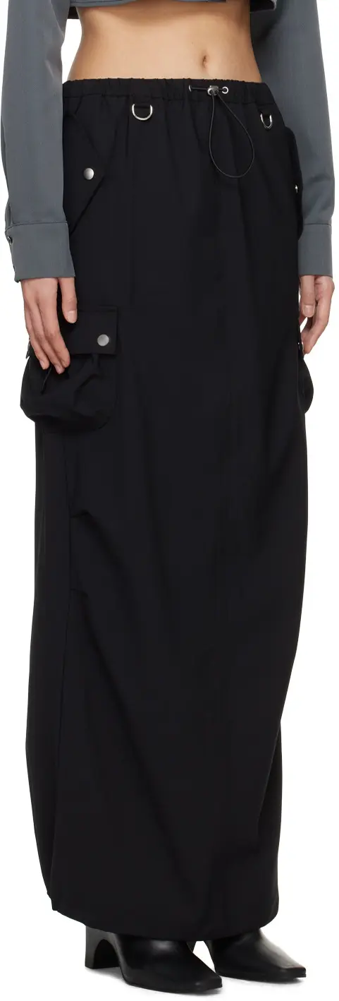 Coperni Drawstring Waist Midi Skirt With Covered Pockets And Label Badges