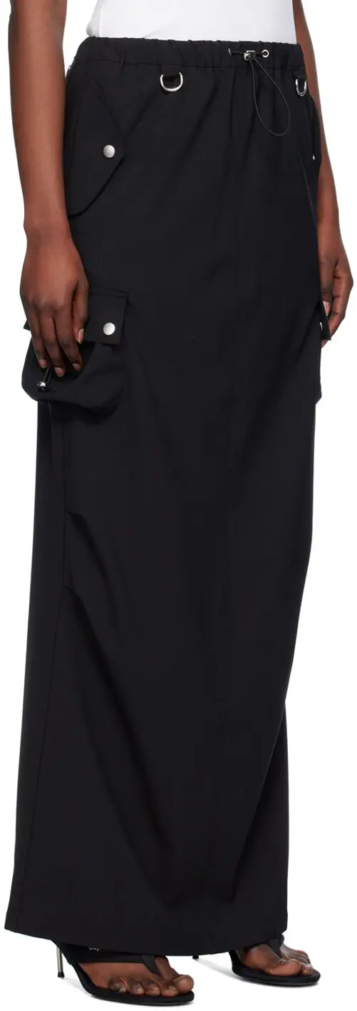 Coperni Drawstring Waist Midi Skirt With Covered Pockets And Label Badges