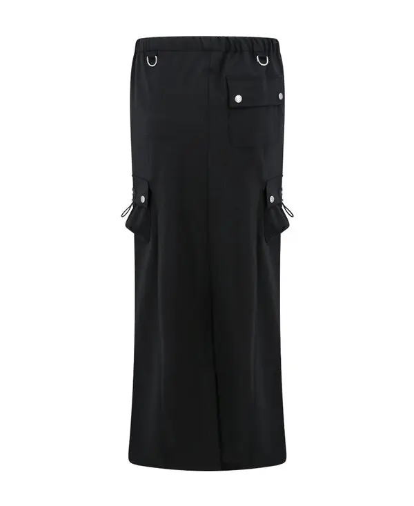 Coperni Drawstring Waist Midi Skirt With Covered Pockets And Label Badges