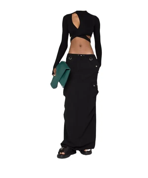 Coperni Drawstring Waist Midi Skirt With Covered Pockets And Label Badges
