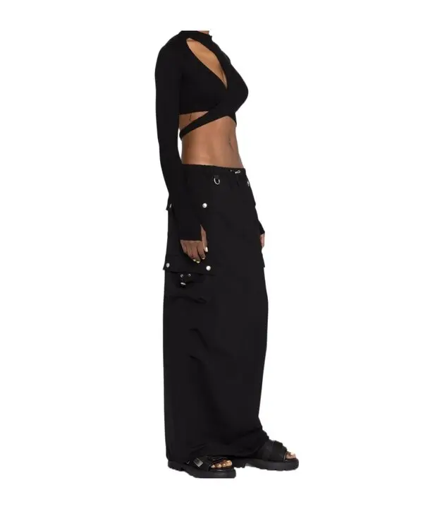 Coperni Drawstring Waist Midi Skirt With Covered Pockets And Label Badges