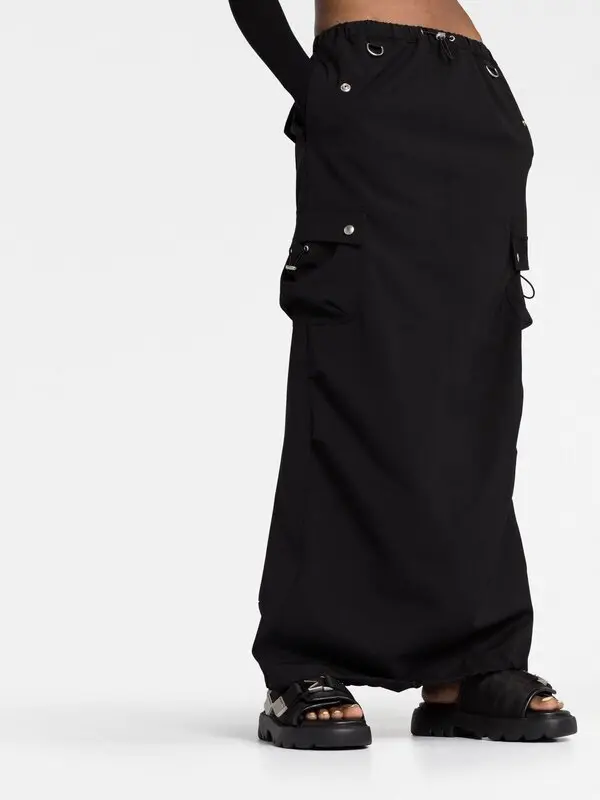 Coperni Drawstring Waist Midi Skirt With Covered Pockets And Label Badges