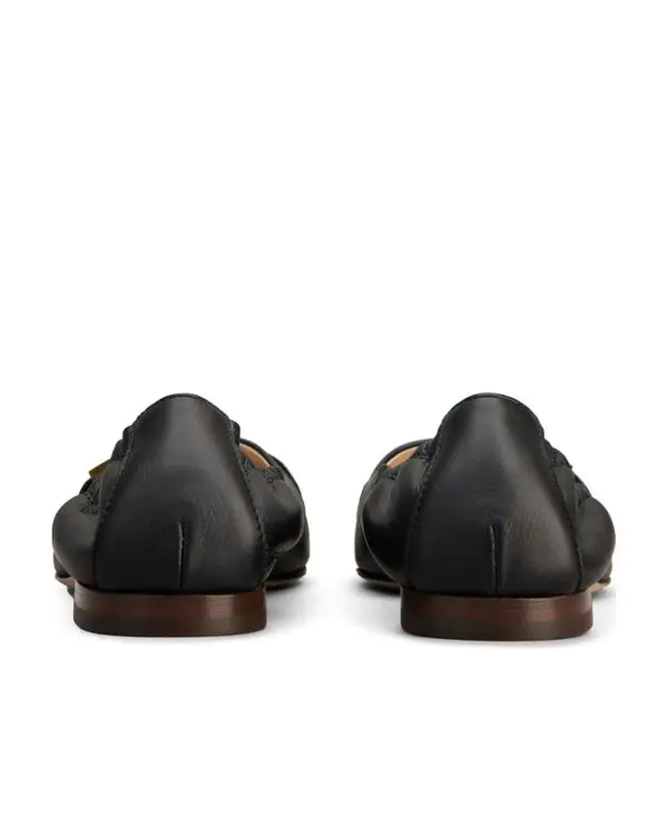 TOD'S Ballerina Flats With Gold Logo Detail - Black