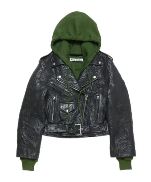 Acne Studios Layered Hood Leather Biker Jacket