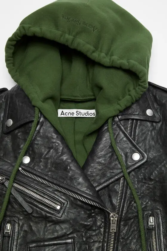 Acne Studios Layered Hood Leather Biker Jacket