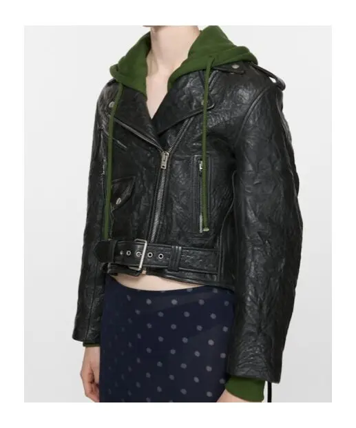 Acne Studios Layered Hood Leather Biker Jacket