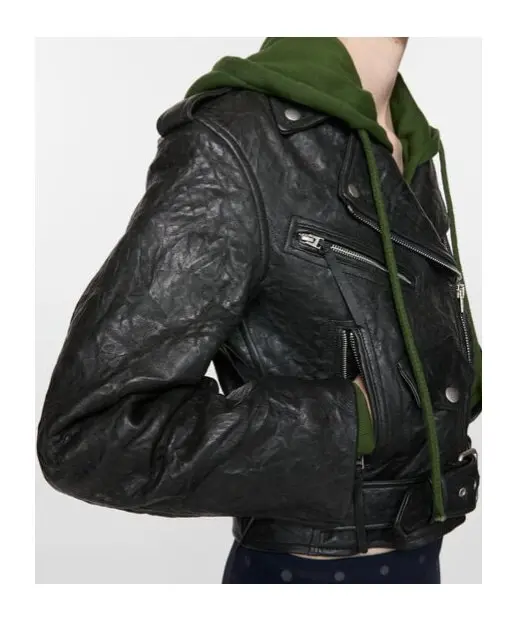 Acne Studios Layered Hood Leather Biker Jacket