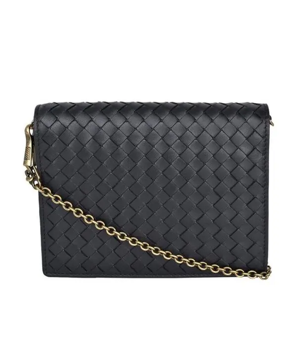 Bottega Veneta Intrecciato Leather Wallet On A Chain - Black