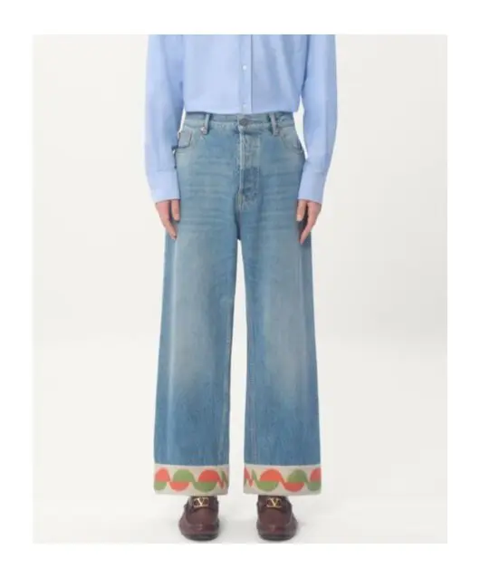 Valentino Garavani Logo Patch Wide Leg Jeans
