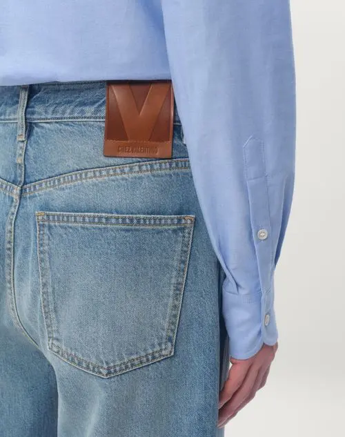 Valentino Garavani Logo Patch Wide Leg Jeans