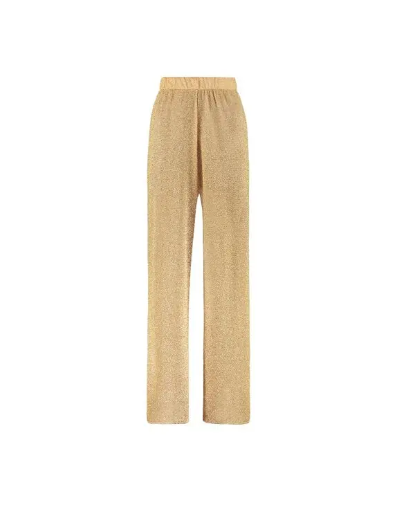 Oseree Lumière Metallic Wide Leg Trousers - Nude