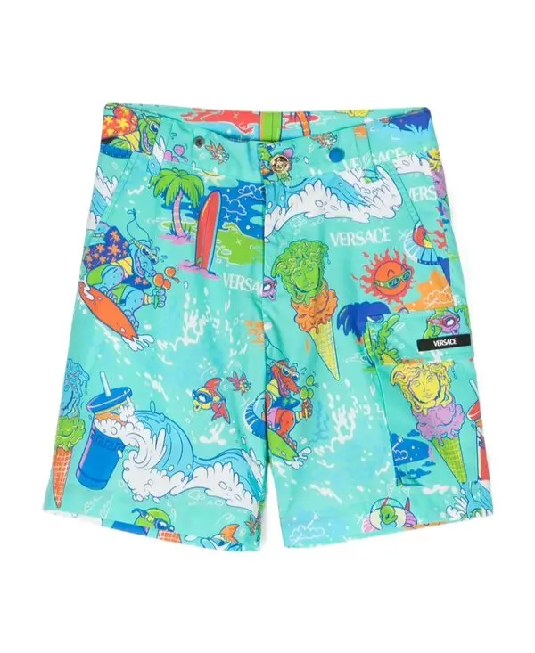 Versace Graphic Print Cotton Shorts