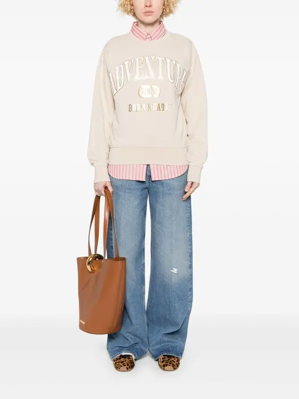 Pinko Logo Printed Crewneck Sweatshirt - Beige