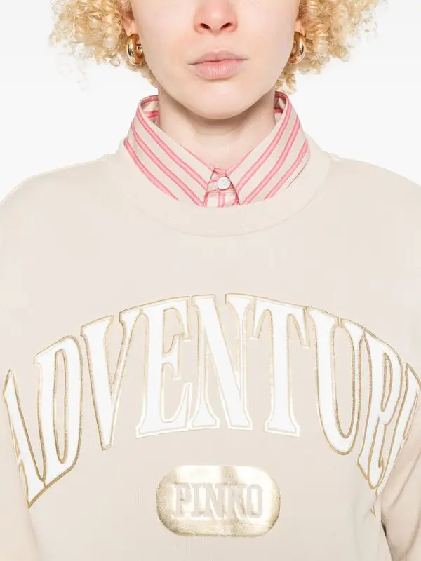 Pinko Logo Printed Crewneck Sweatshirt - Beige