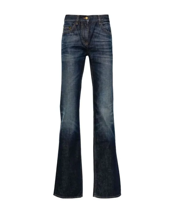 Palm Angels Logo Embroidered Whiskering Effect Jeans