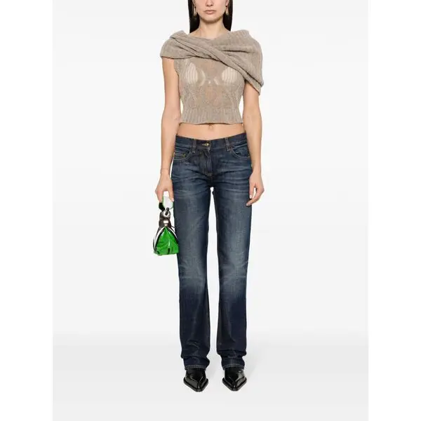 Palm Angels Logo Embroidered Whiskering Effect Jeans