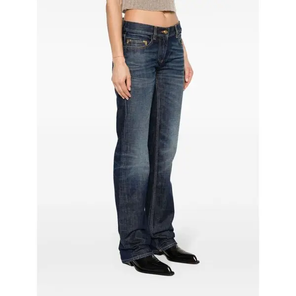 Palm Angels Logo Embroidered Whiskering Effect Jeans
