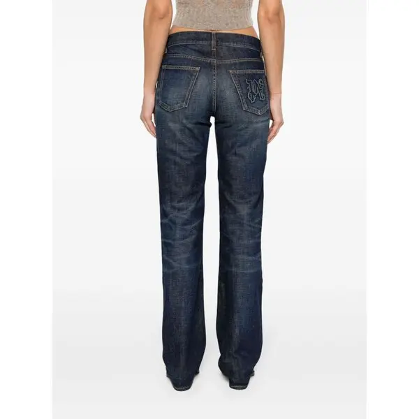 Palm Angels Logo Embroidered Whiskering Effect Jeans