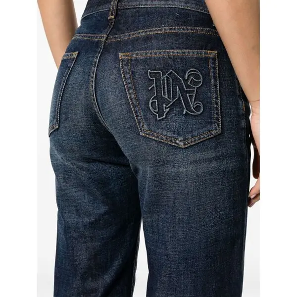 Palm Angels Logo Embroidered Whiskering Effect Jeans