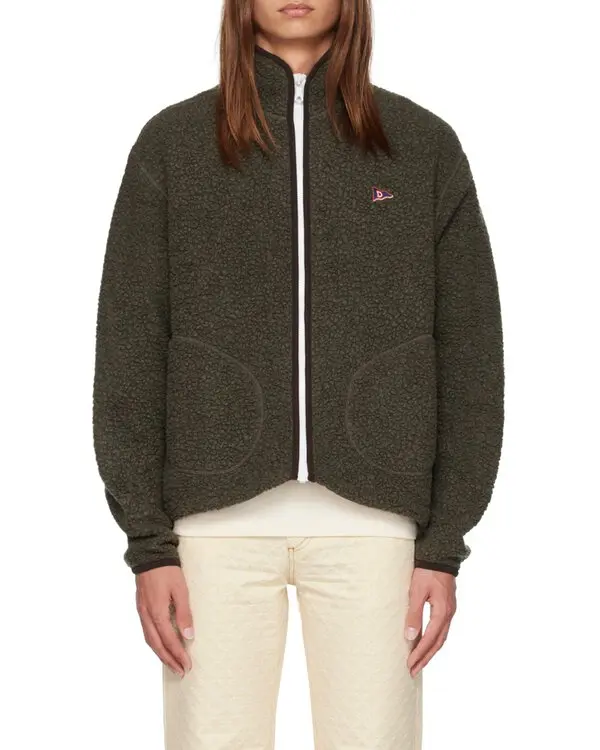 DRAKE'S LONDON Green Boucle Wool Zip Fleece Jacket