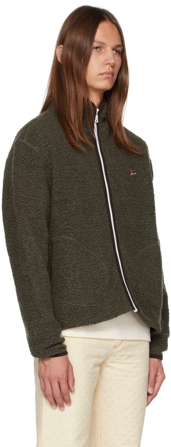DRAKE'S LONDON Green Boucle Wool Zip Fleece Jacket