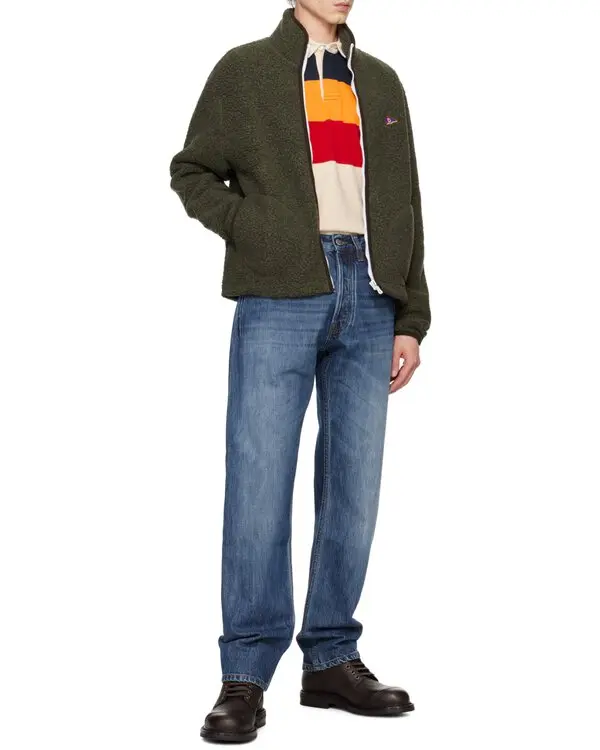 DRAKE'S LONDON Green Boucle Wool Zip Fleece Jacket
