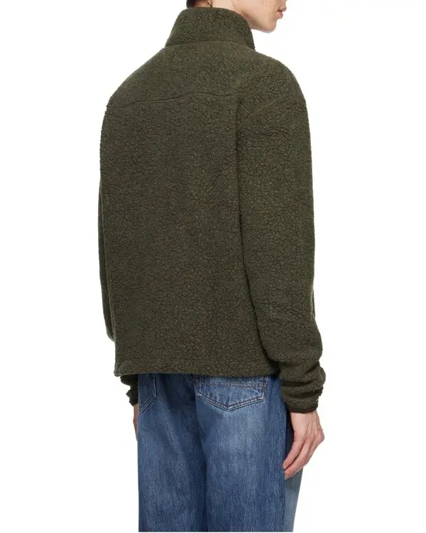 DRAKE'S LONDON Green Boucle Wool Zip Fleece Jacket