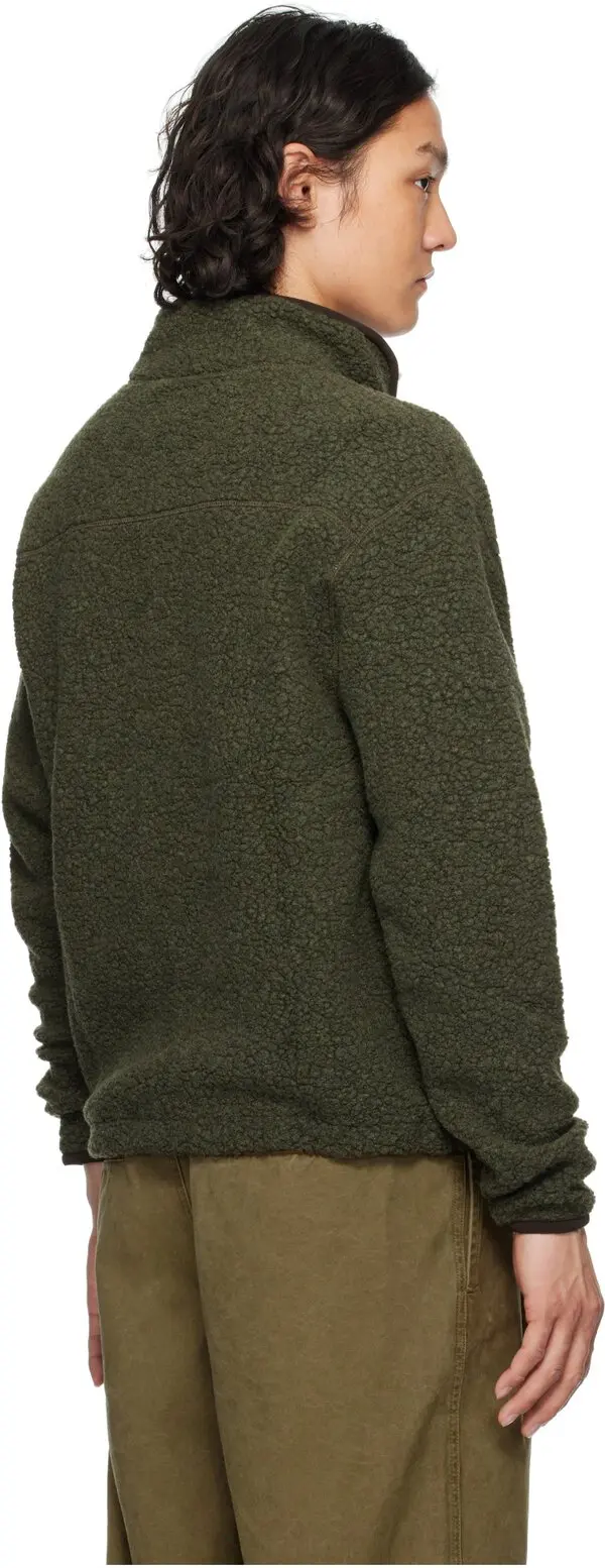 DRAKE'S LONDON Green Boucle Wool Zip Fleece Jacket