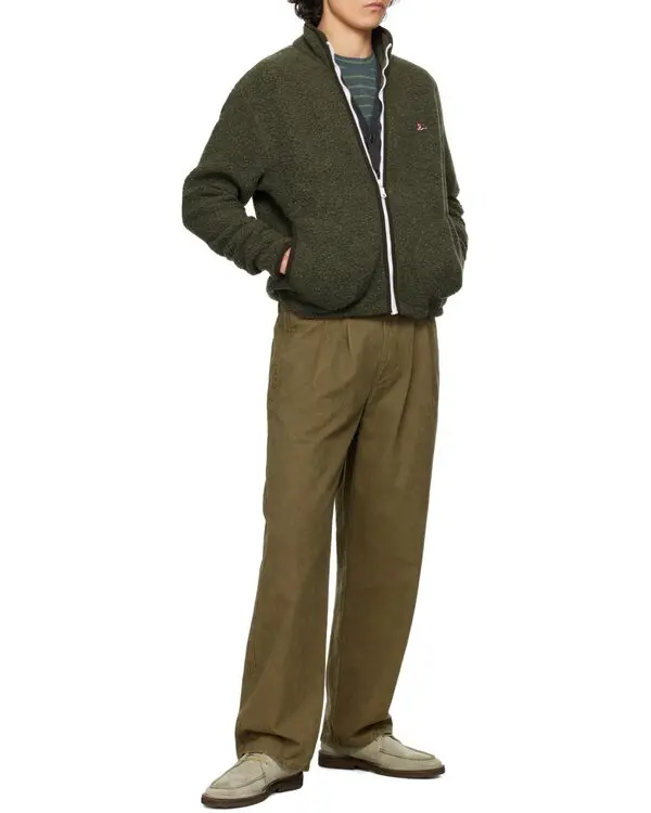 DRAKE'S LONDON Green Boucle Wool Zip Fleece Jacket