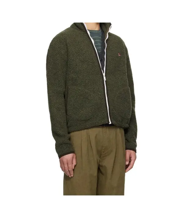 DRAKE'S LONDON Green Boucle Wool Zip Fleece Jacket