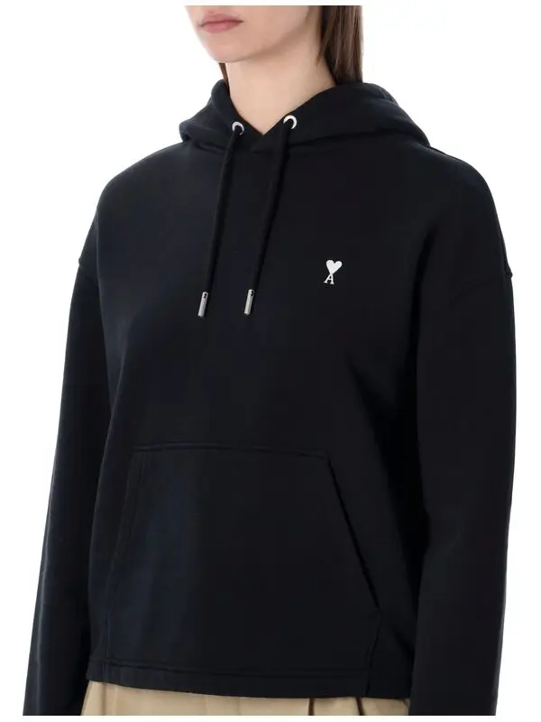 AMI Paris De Coeur Drawstring Hoodie - Black