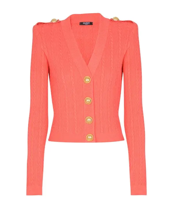 Balmain V-neck Long Sleeved Knitted Cardigan With Decorative Buttons - Pink