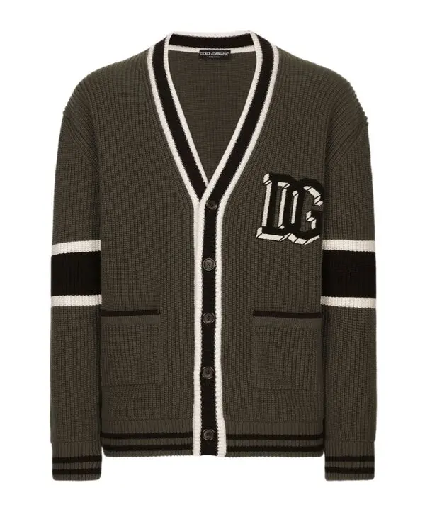 Dolce & Gabbana Dg Logo Patch Rib-knitted Cardigan - Green