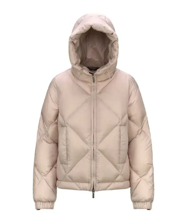 K-WAY Quilted Hooded Down Jacket With Adjustable Waist And Logo Detail - Pink