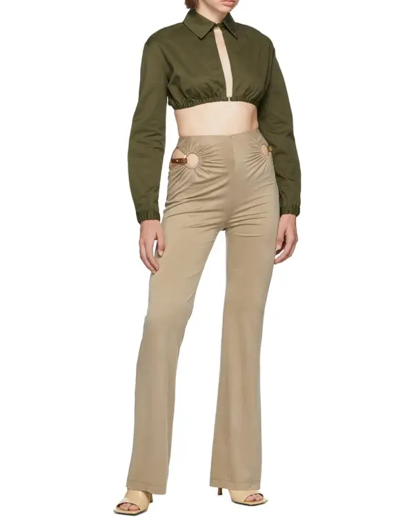 DION LEE Khaki Cut-out Flared Trousers