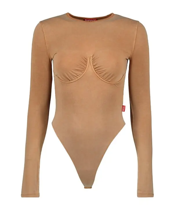 DIESEL® Ruched Long-sleeved Bodysuit With Steel Ring Detail