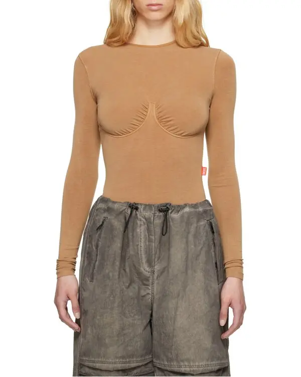 DIESEL® Ruched Long-sleeved Bodysuit With Steel Ring Detail