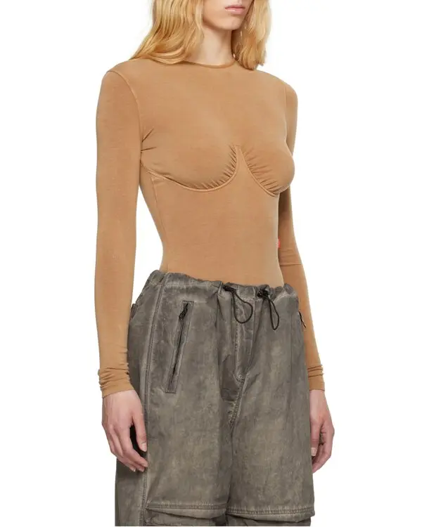 DIESEL® Ruched Long-sleeved Bodysuit With Steel Ring Detail
