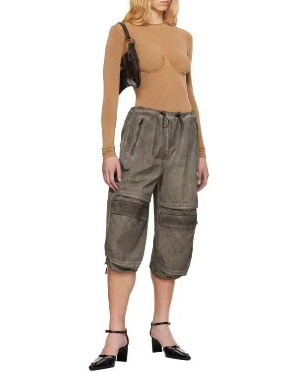 DIESEL® Ruched Long-sleeved Bodysuit With Steel Ring Detail