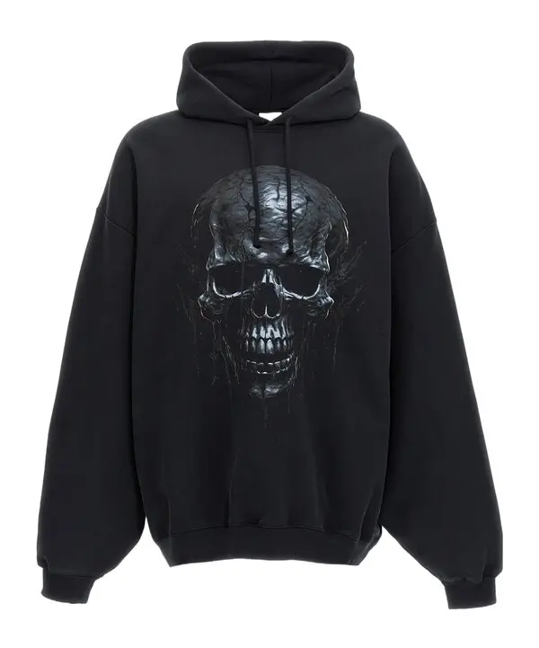 Vetements Skull Printed Oversized Hoodie - Black