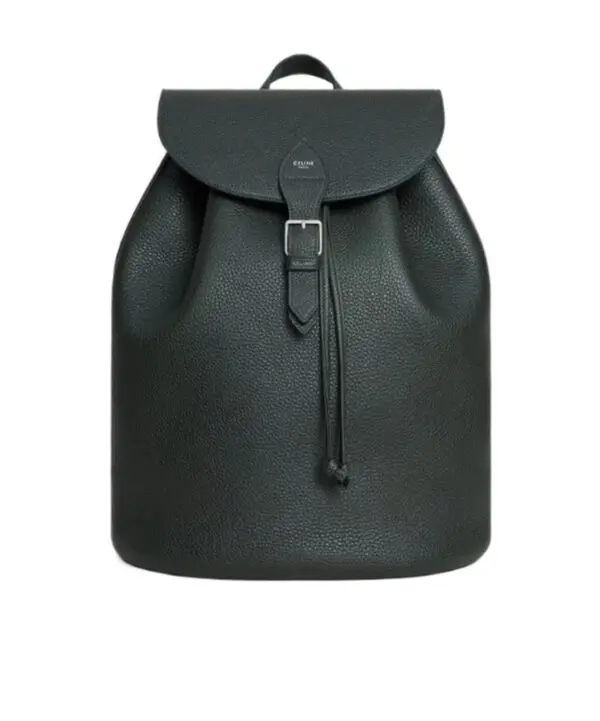 Celine Large Folco Backpack In Grained Calfskin - Black