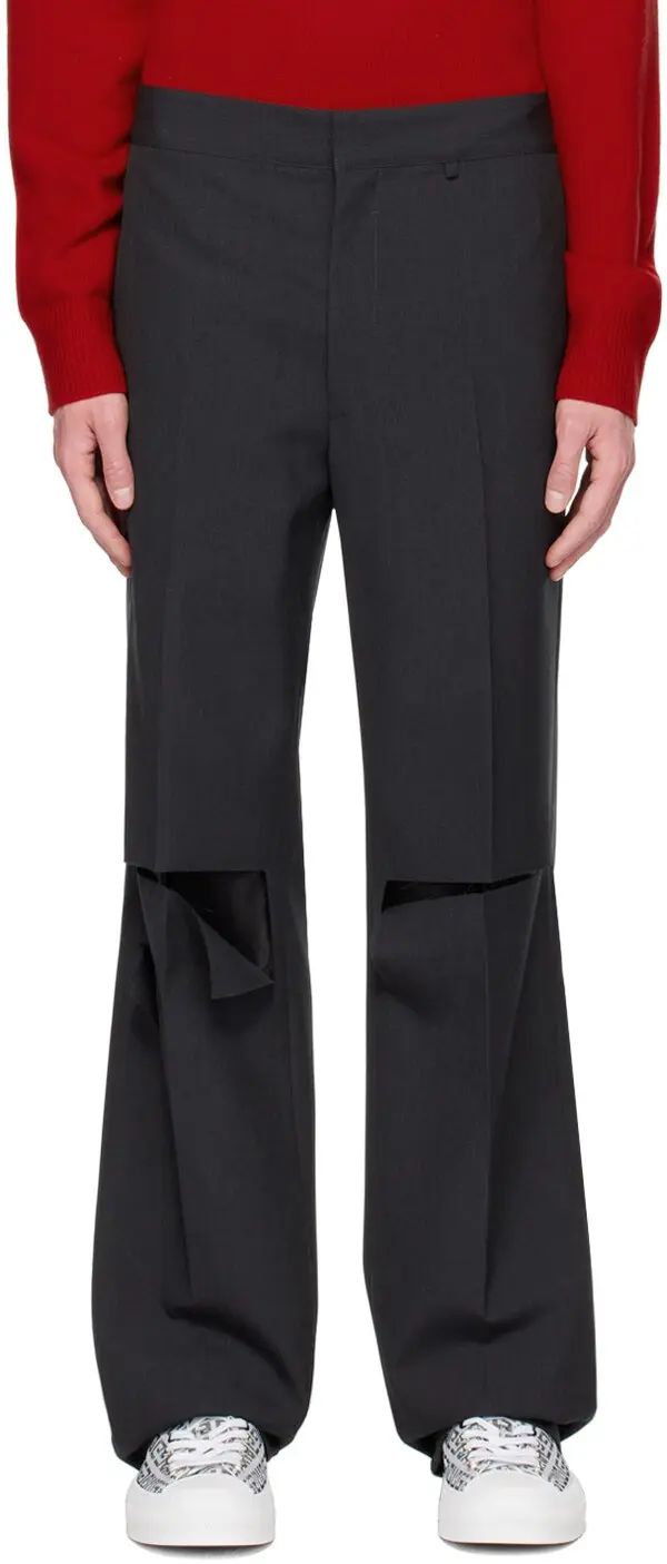 Givenchy Wool Trousers With Distressed Knee Detail - Black