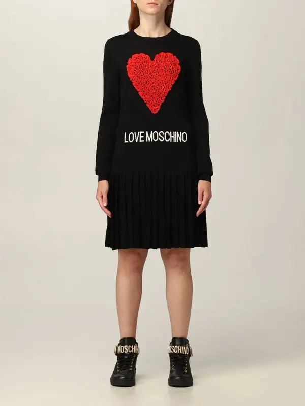 Moschino Tulle Heart Logo Knit Dress