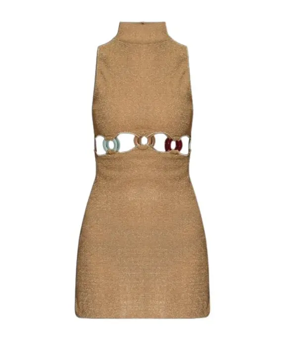 Oseree Beaded Detailed Cut Out Mini Dress - Gold