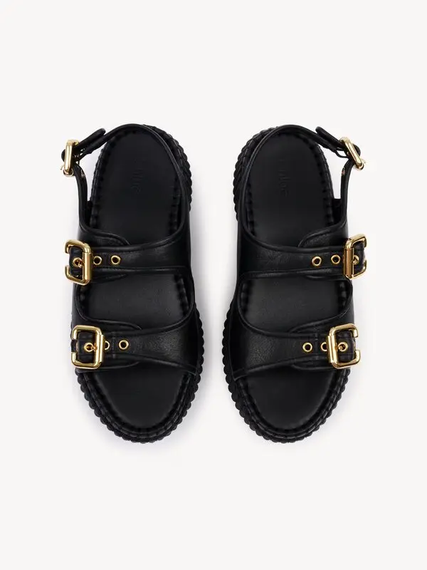 Chloé Nama Wedge Sandals With Buckle Detail - Black