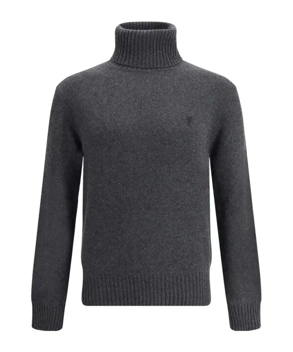 Ami Ribbed Turtleneck Sweater - Black