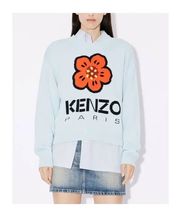 Kenzo Boke Flower Intarsia Knit Jumper - Light Blue