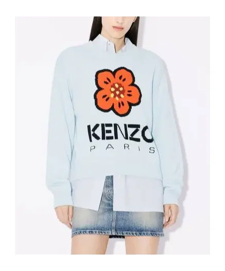 Kenzo Boke Flower Intarsia Knit Jumper - Light Blue