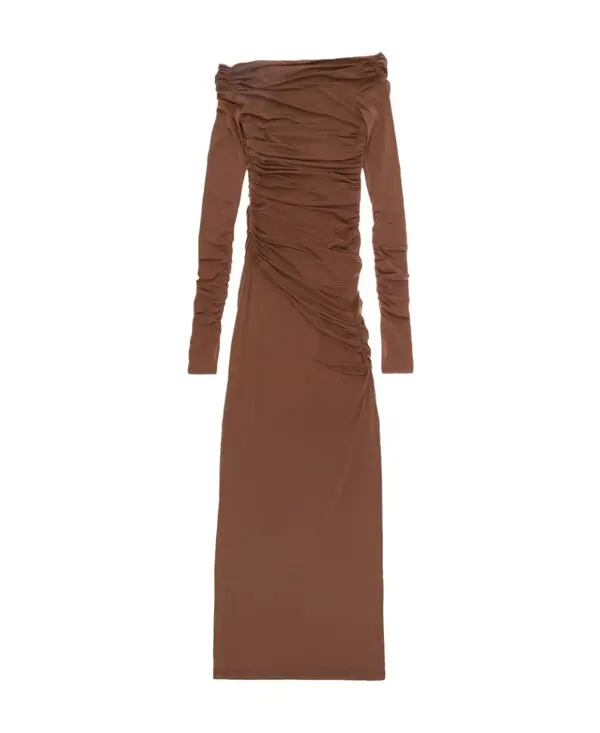Helmut Lang Off-the-shoulder Maxi Dress With Draping - Brown